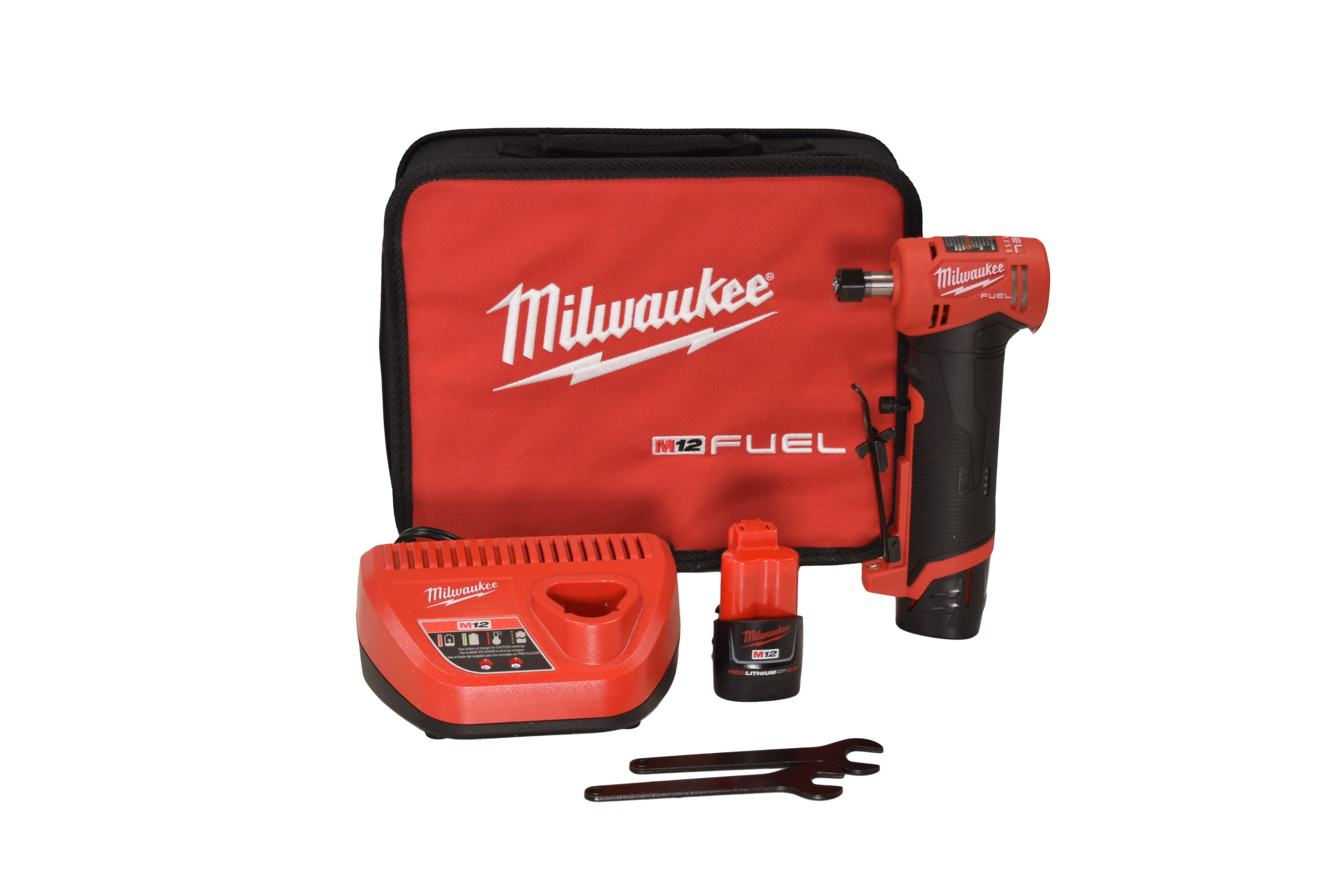 Milwaukee 2485-22 12V Cordless Brushless 1/4" Right Angle Die Grinder Kit with (2) 2.0Ah ...