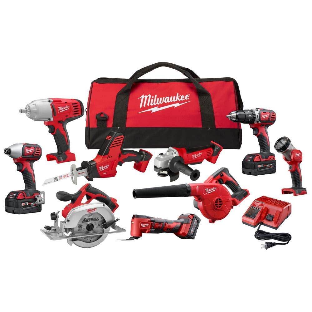 Milwaukee 2695-29p M18 18-Volt Lithium-Ion Cordless Combo Tool Kit (9 ...