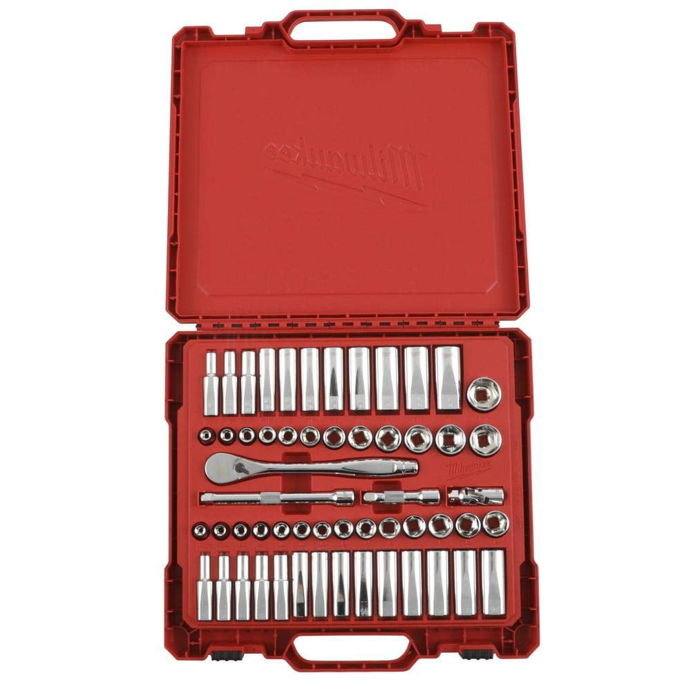 Milwaukee 3/8 in. Drive SAE/Metric Ratchet and Socket Mechanics Tool Set (56-Piece) C64 ...