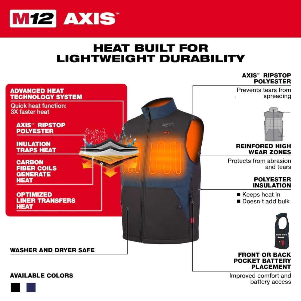 Milwaukee 305B-SREC M12 Heated Axis Vest Kit With Battery And Charger ...