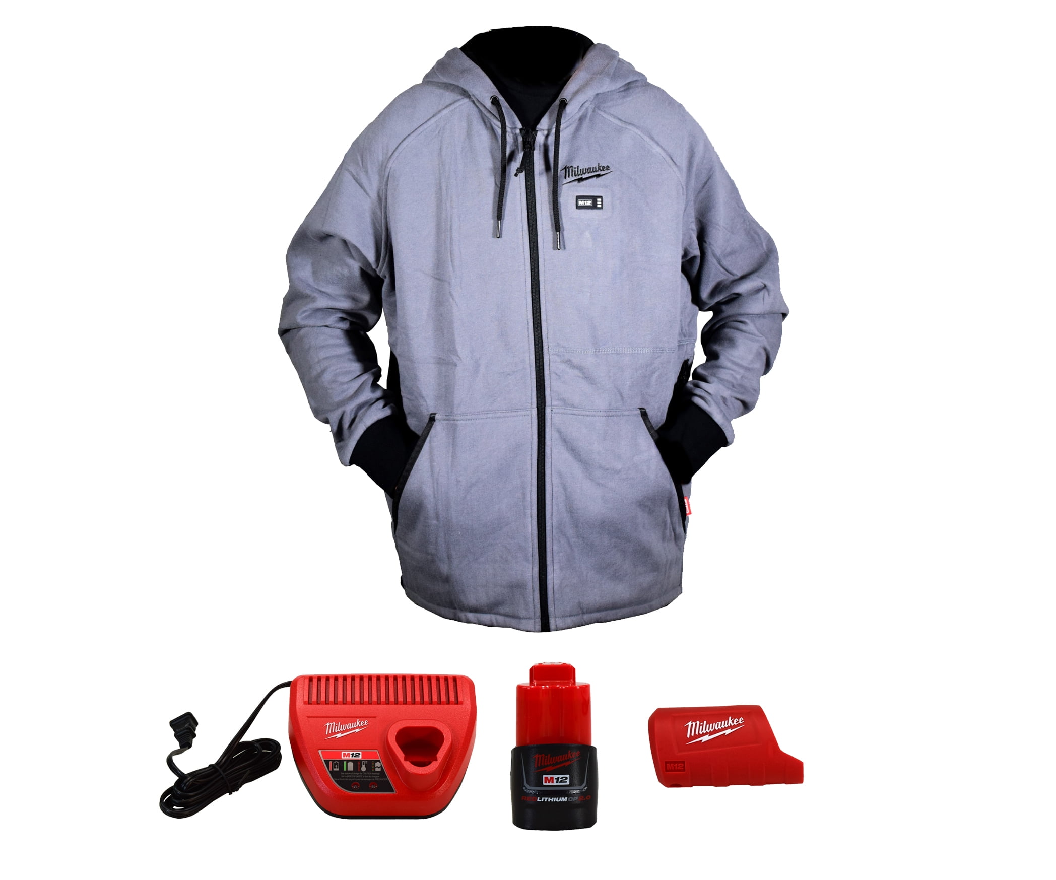 Milwaukee M12 Gray Heated Hoodie, Rechargeable Battery, Carbon Fiber ...