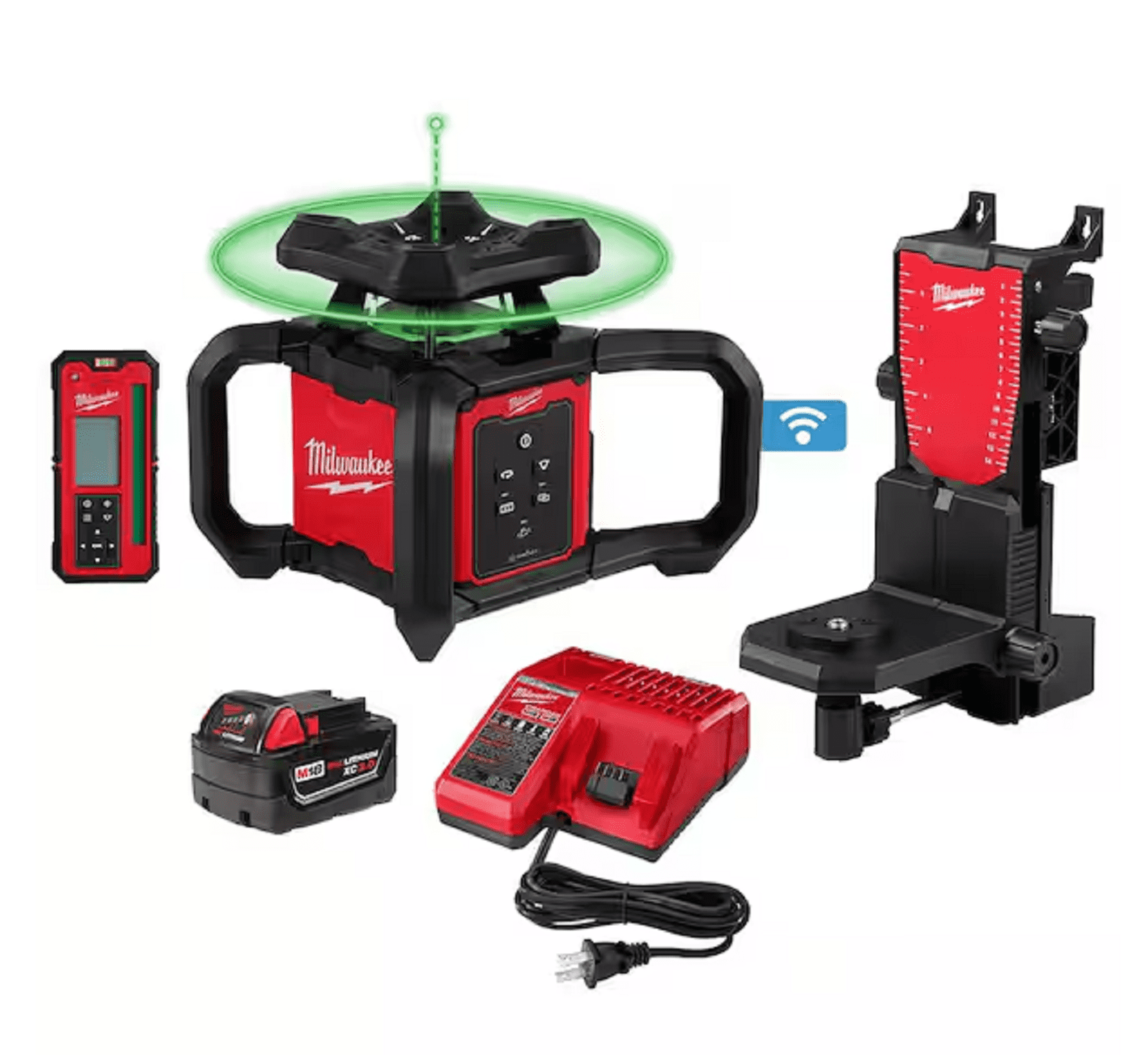Milwaukee 3702-21 M18 1000 ft. Green Interior Rotary Laser Level Kit ...