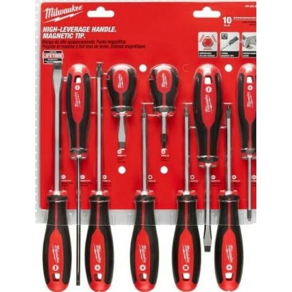 Milwaukee 10pc Phillips/Slotted/Square Drive Screwdriver and Bit Set ...