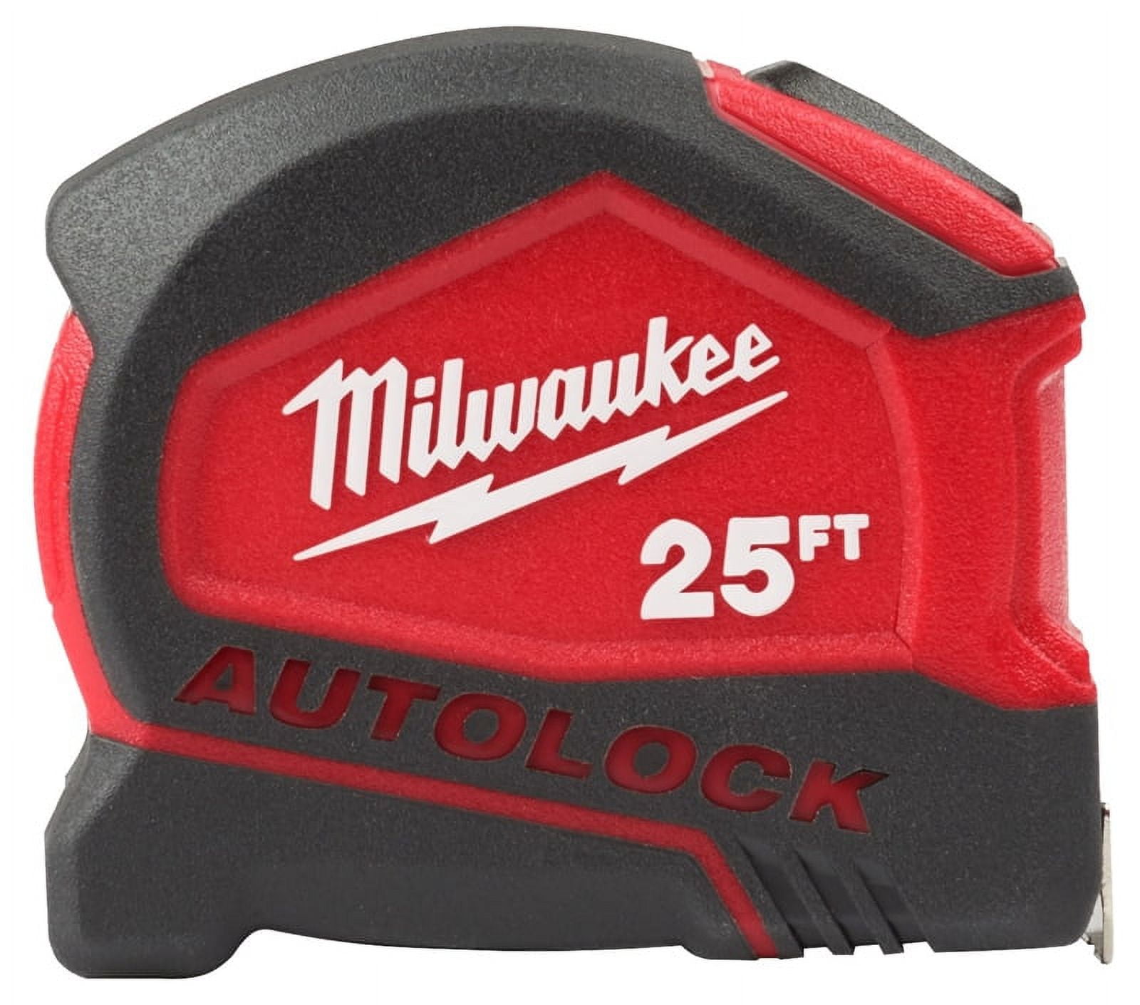 Milwaukee 25 ft Compact Auto Lock Tape Measure with Nylon Bond Blade Protection and 5-Point ...