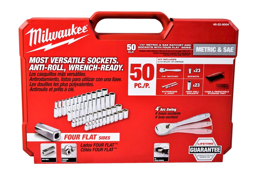 Milwaukee 50-Piece 1/4 in Drive Ratchet and Socket Set (48-22-9004 ...