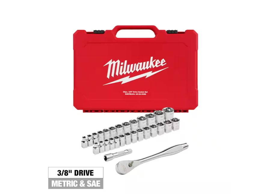 Open Box Milwaukee 48-22-9088 3/8" Drive SAE/Metric Ratchet and Socket Mechanics Tool Set, 29 ...