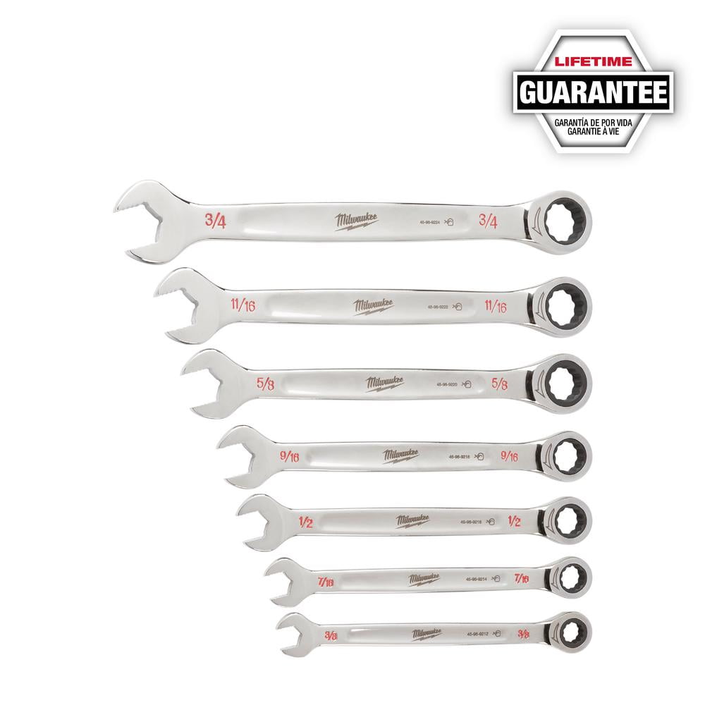 Milwaukee 48-22-9406 SAE Combination Ratcheting Wrench Mechanics Tool Set (7-Piece) - Walmart.com