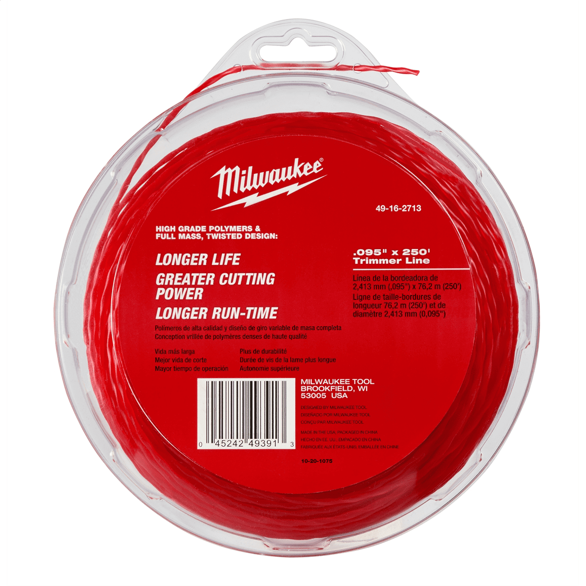 "Milwaukee Tool .095""x250 ft. String Trimmer Line Refill for Grass and ...