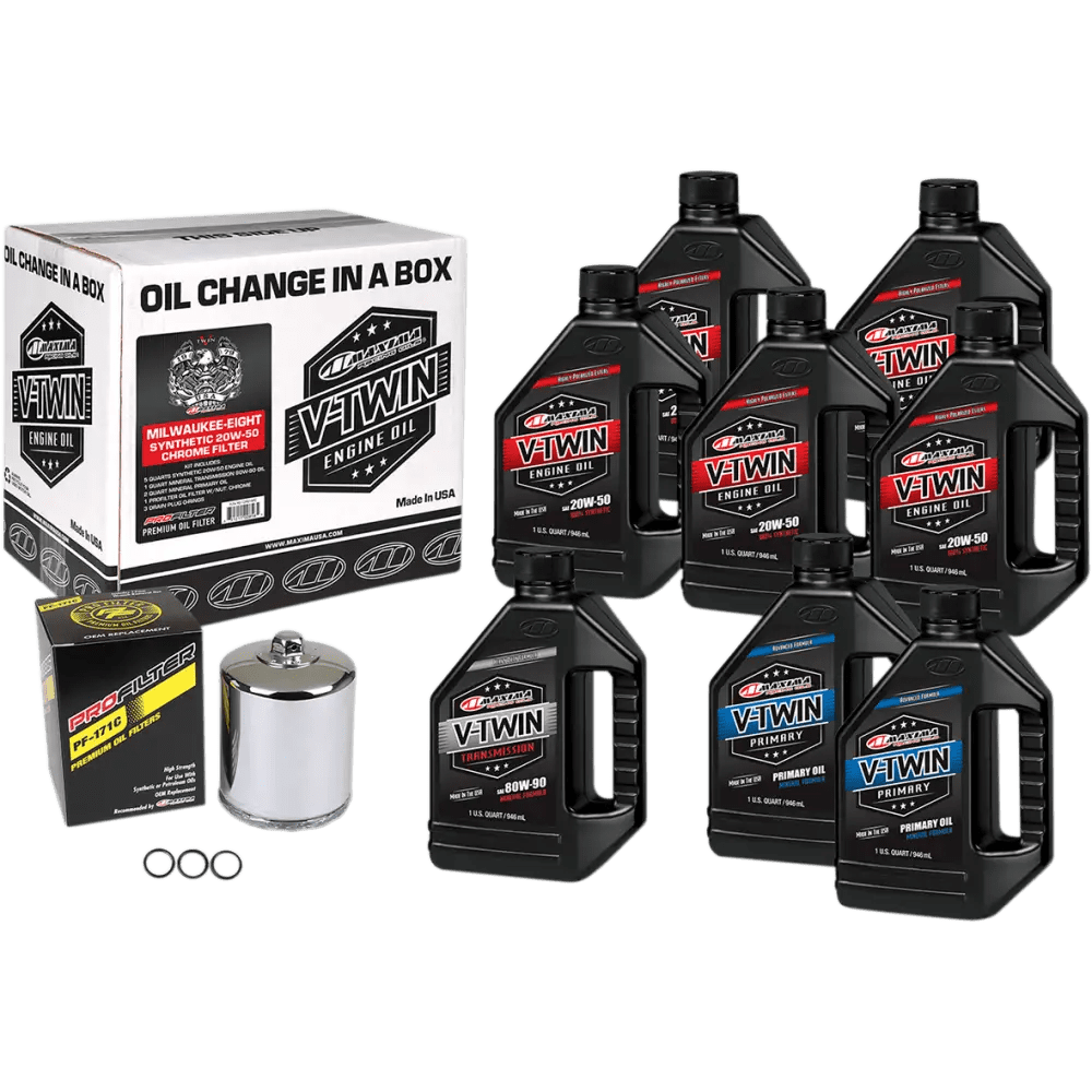 Maxima Racing Oils, Synthetic 20W-50 Oil Change Kit, M8, Chrome Filter ...