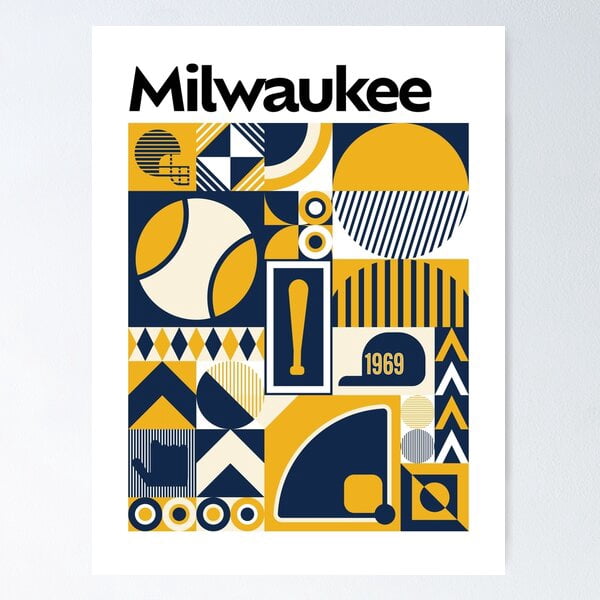 Milwaukee Baseball Print, Minimalist Poster, Bauhaus City Art ...