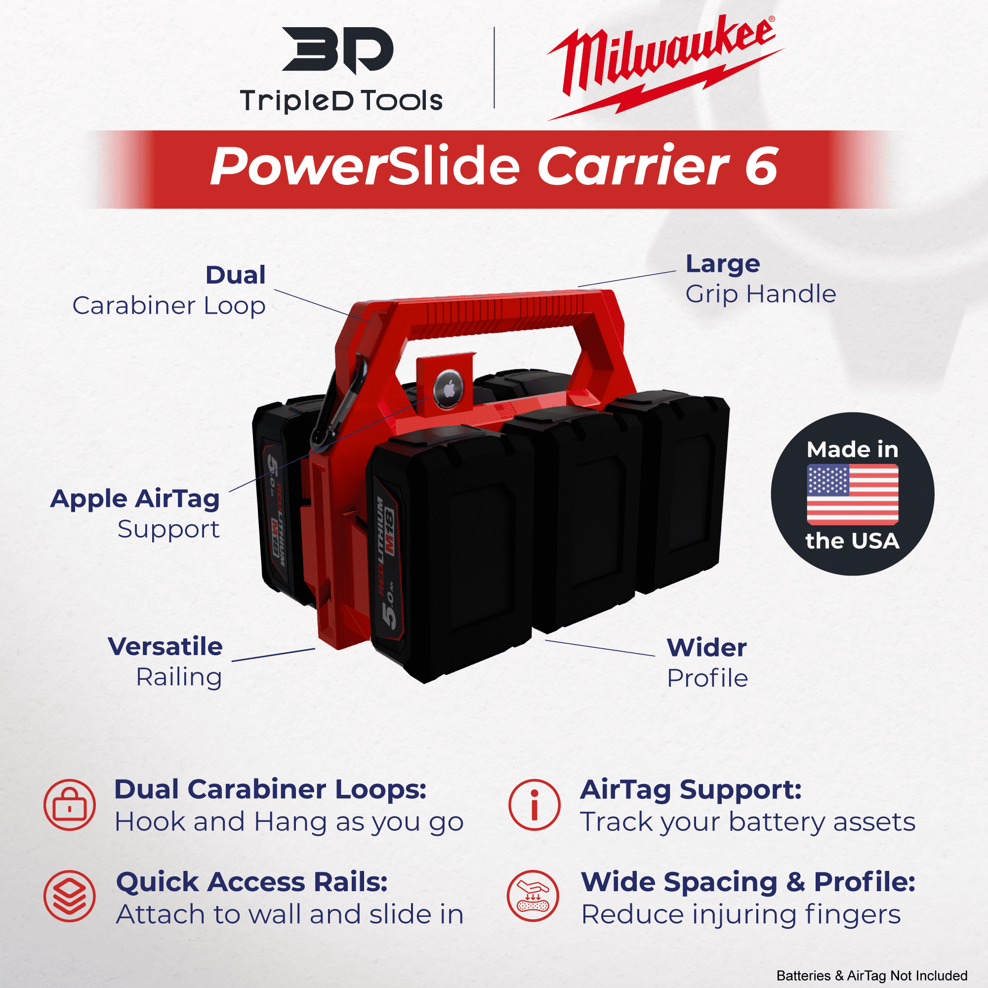 Milwaukee Battery Caddy PowerSlide Carrier 6 w/ AirTag Tracking Support ...