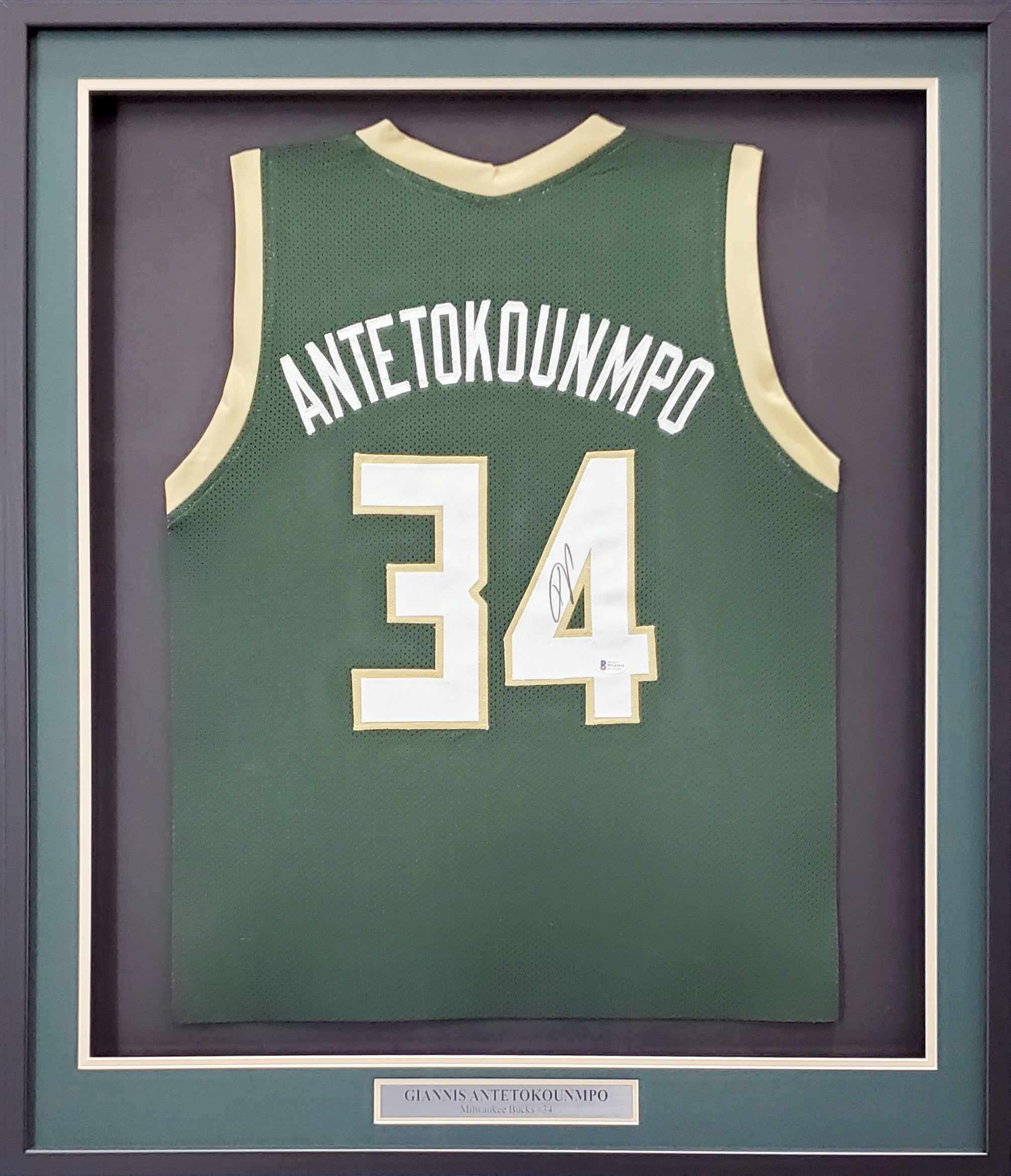Milwaukee Bucks Giannis Antetokounmpo Autographed Framed Green Jersey ...
