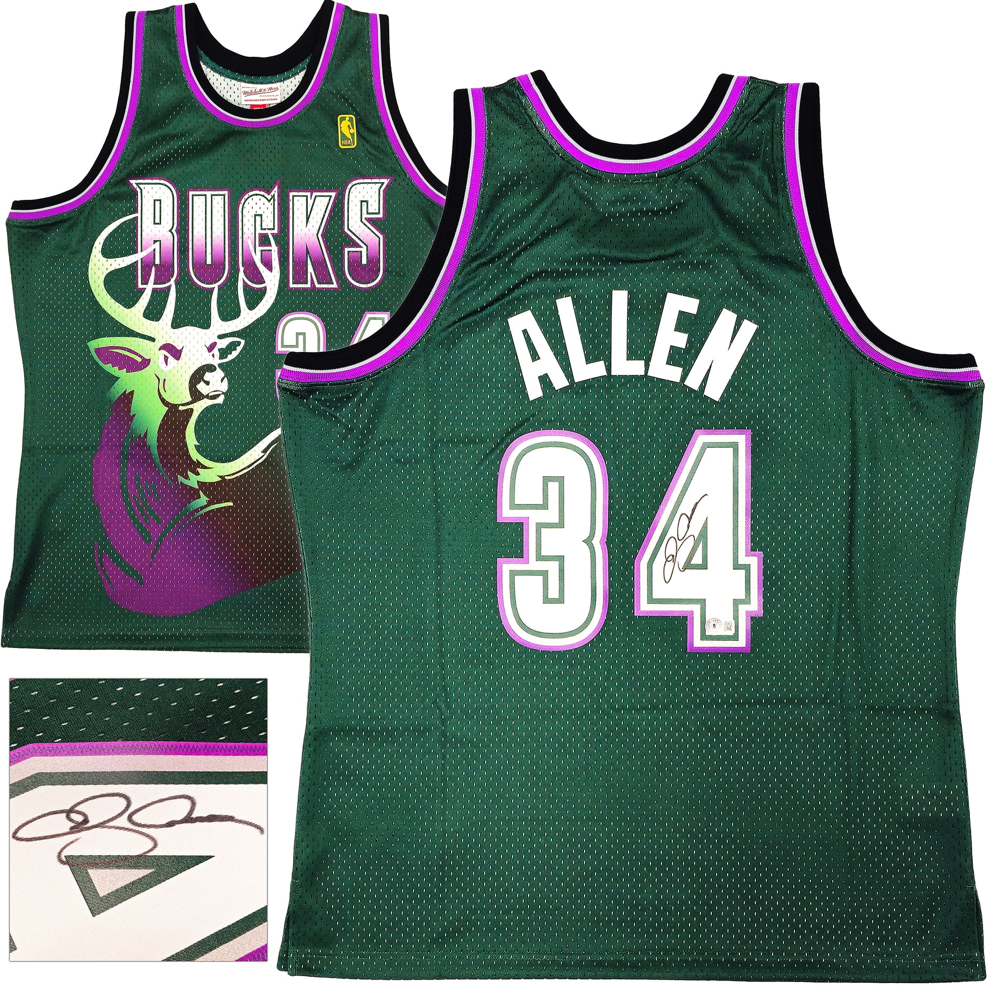 Milwaukee Bucks Ray Allen Autographed Green Authentic Mitchell & Ness ...