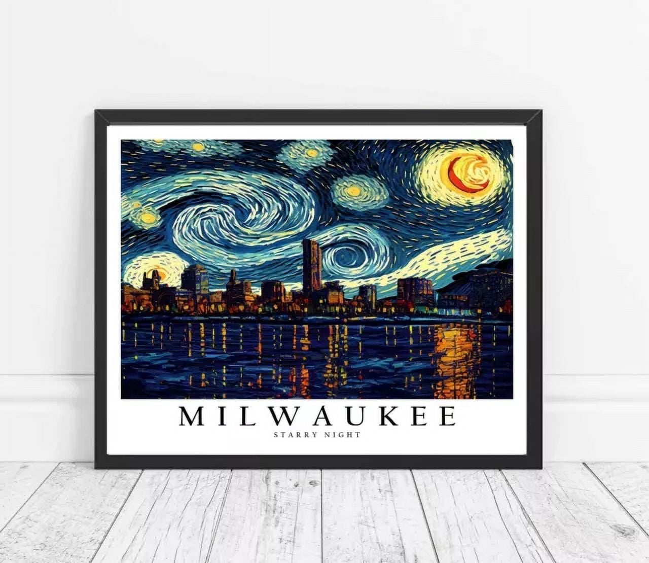 Milwaukee City Starry Night Photo Art Print Poster Wall Art Painting NO ...