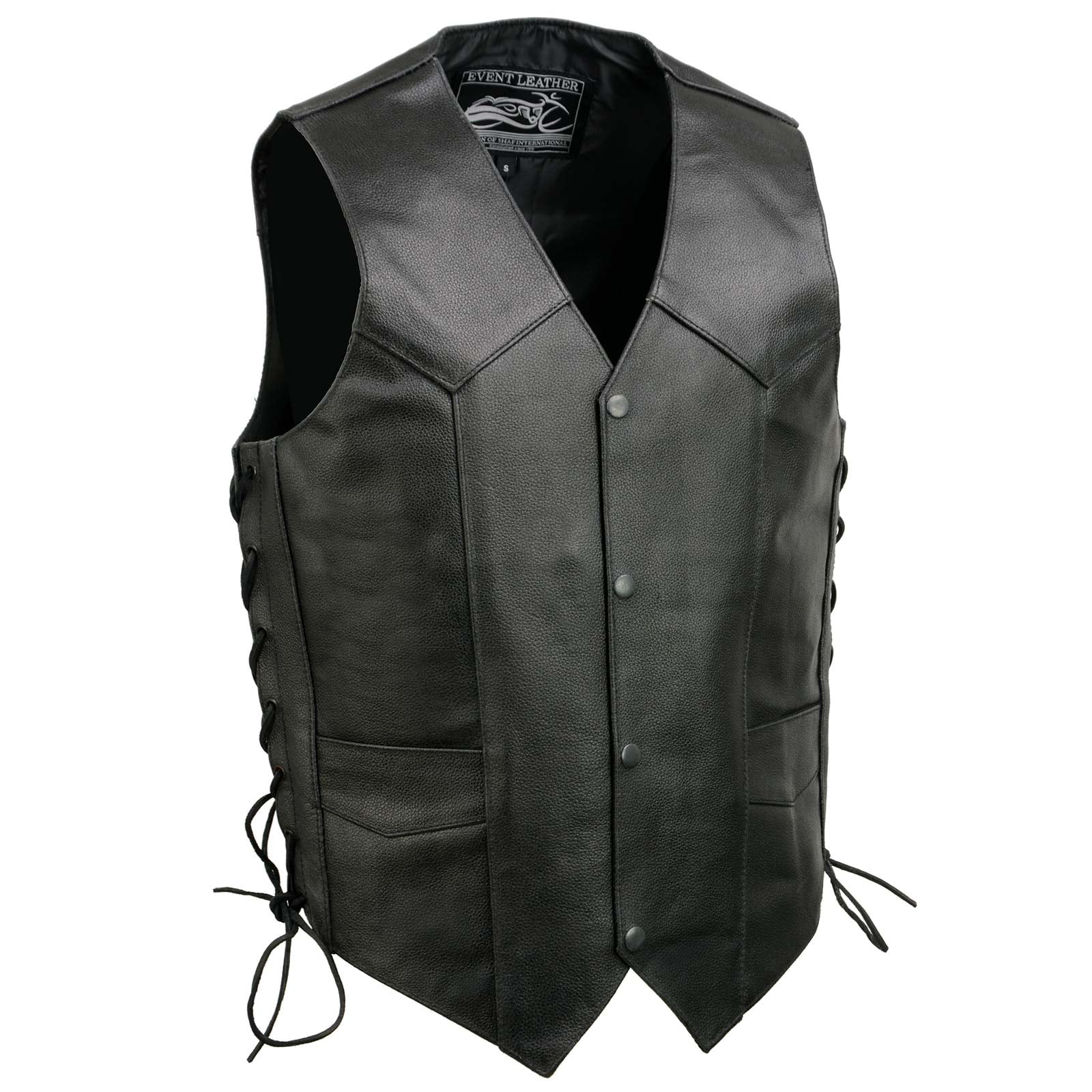 Event Leather EL5315 Black Motorcycle Leather Vest for Men w/ Side Lace ...
