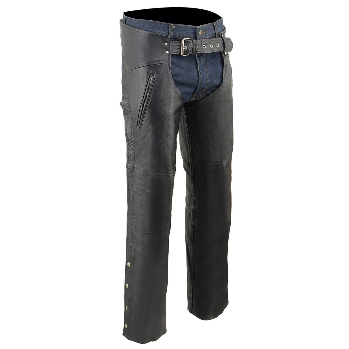 Milwaukee Leather Chaps for Men's Black Leather Dual Side Thigh Zipper ...