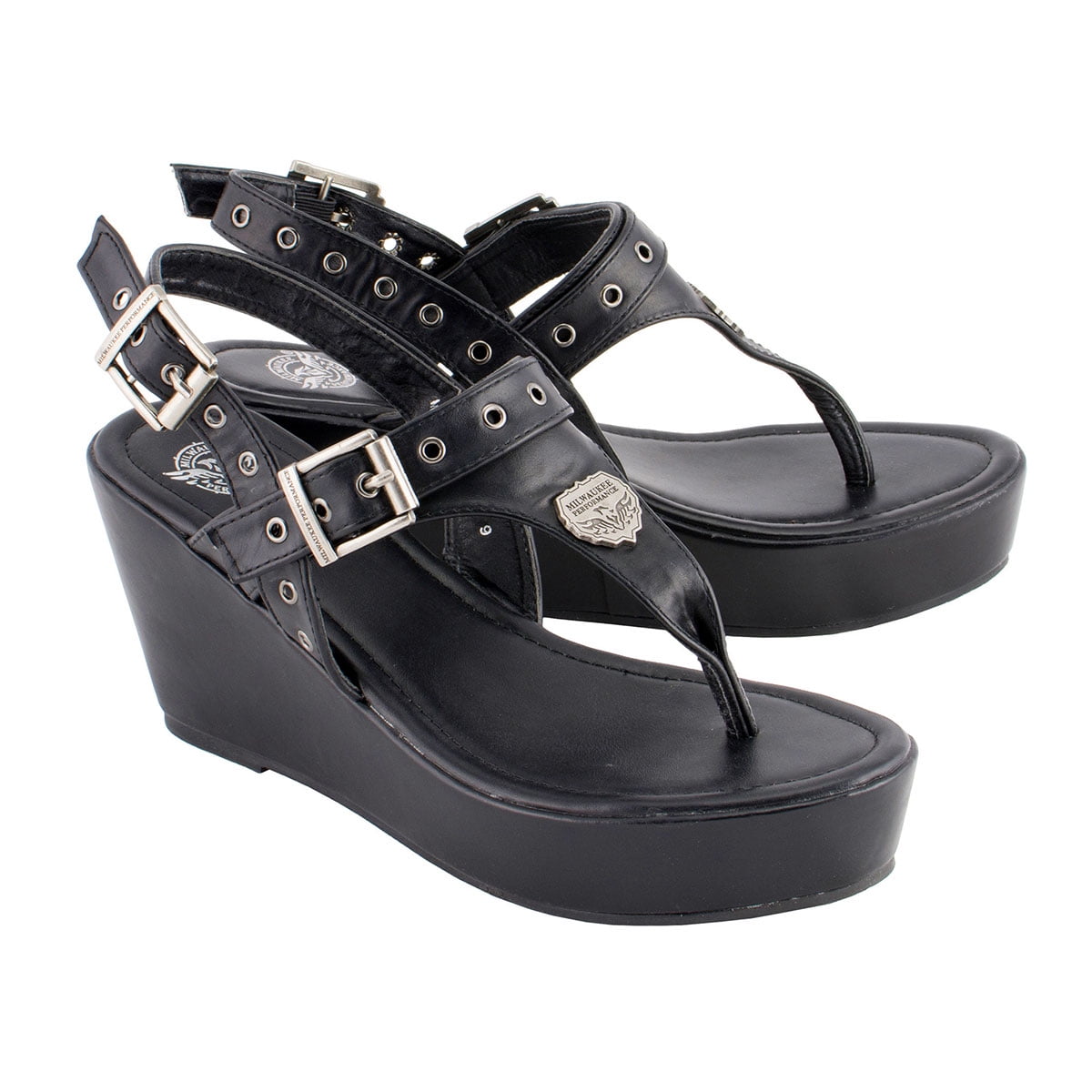 Milwaukee Leather MBL9411 Women's Black Wedge Fashion Casual Sandals ...