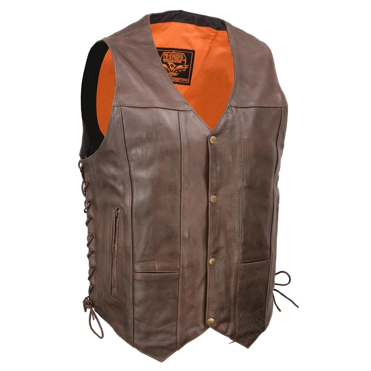 Milwaukee Leather ML1391RT Men's Retro Brown Leather Vest- 10 Pockets ...