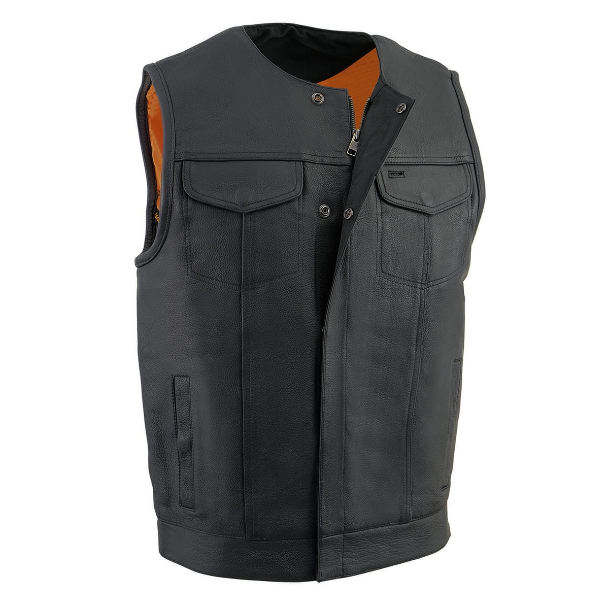 Milwaukee Leather MLM3511 Men's Black Collarless Snap/Zipper Club Style ...