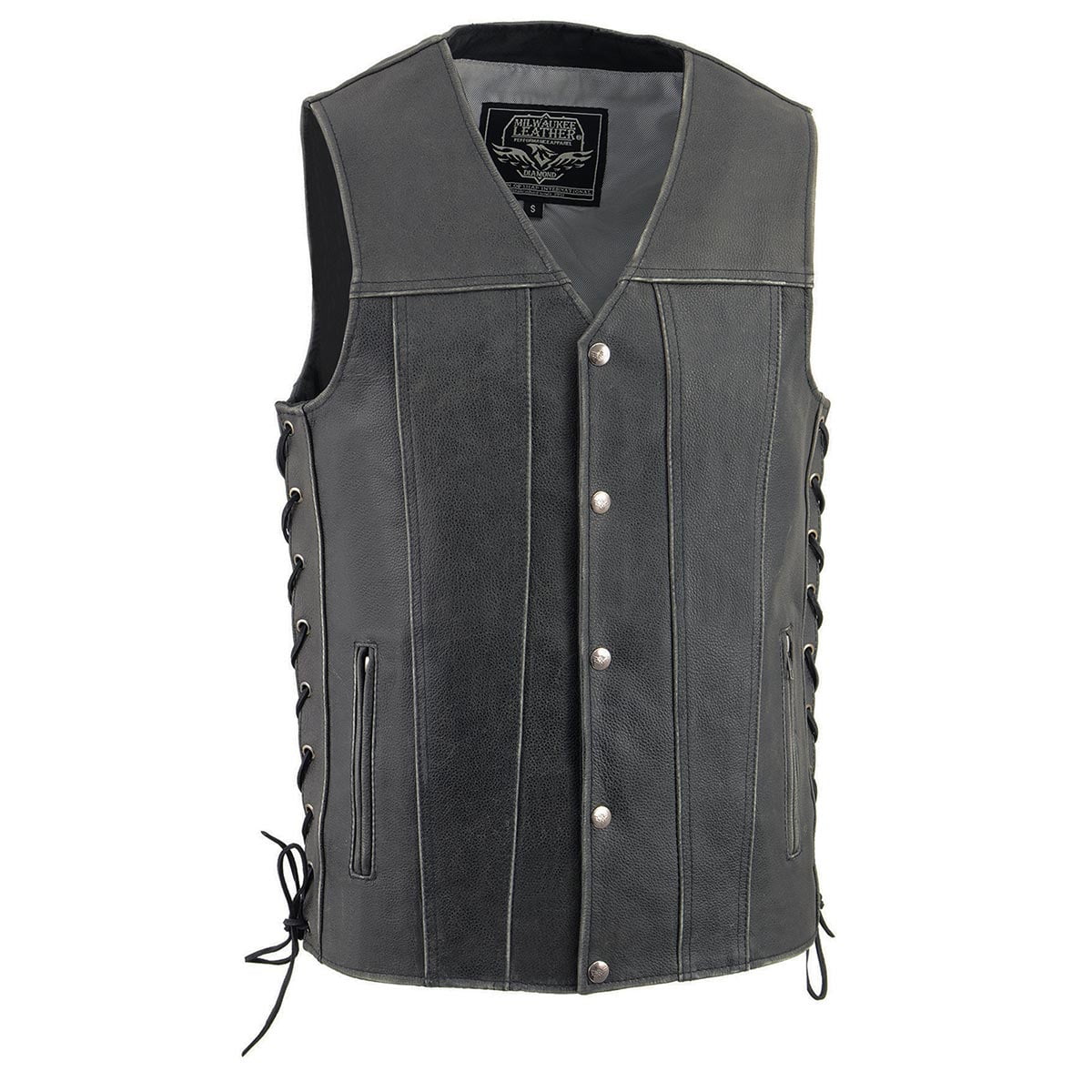 Milwaukee Leather MLM3521 Men's Distress Grey Leather Vest - V-Neck ...