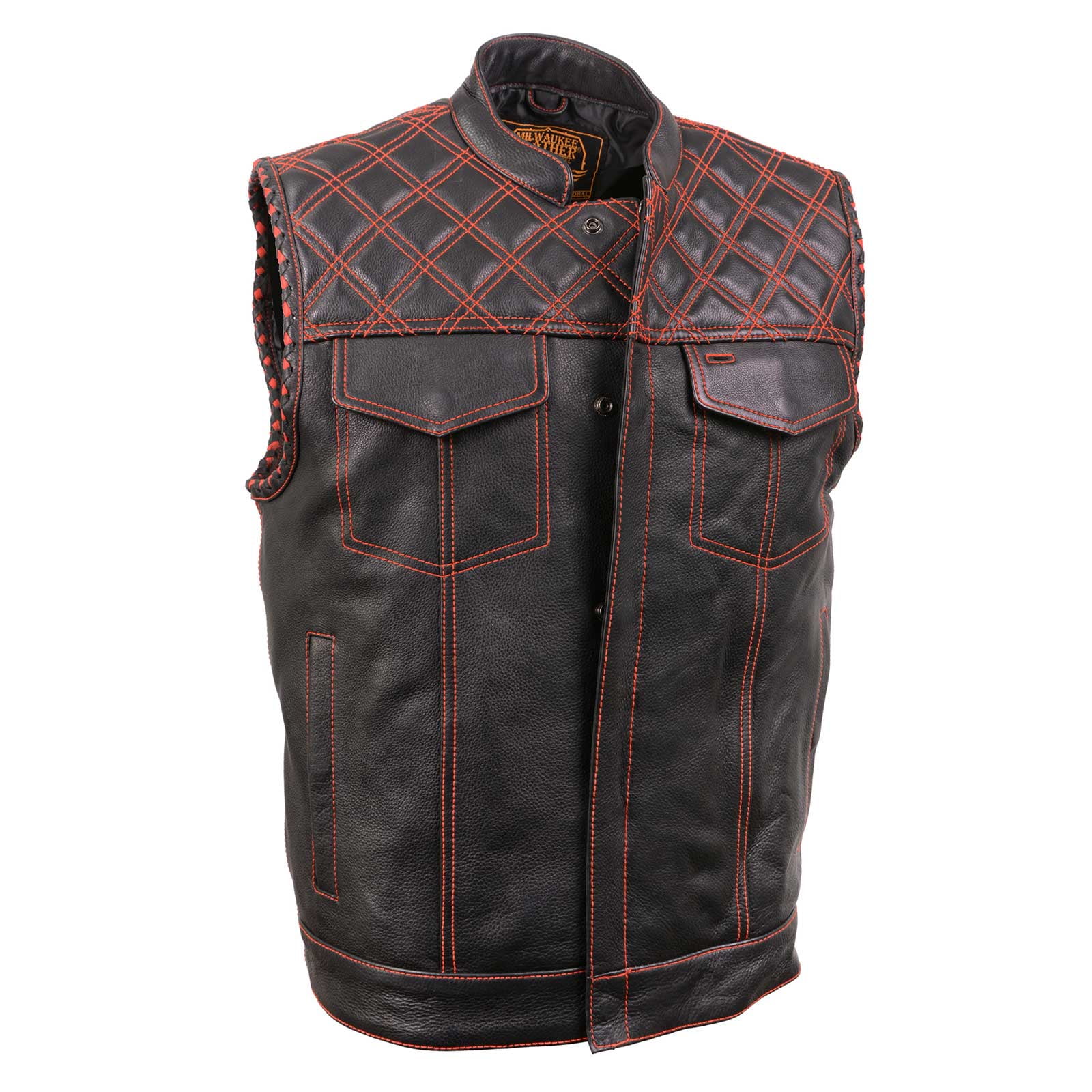 Milwaukee Leather MLM3526 Men's Black 'Paisley' Accented Red Stitching ...
