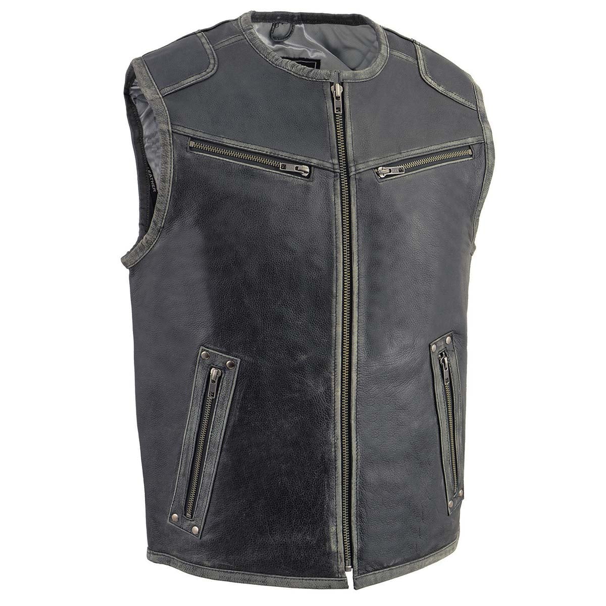 Milwaukee Leather MLM3536 Men's Distressed Grey Leather Collarless ...