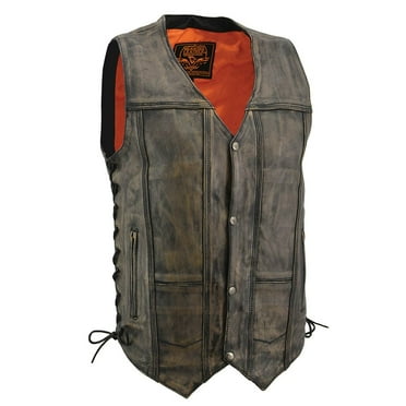 Maxam Medium Buffalo Leather Motorcycle Vest for Men - Stylish, Fuel ...