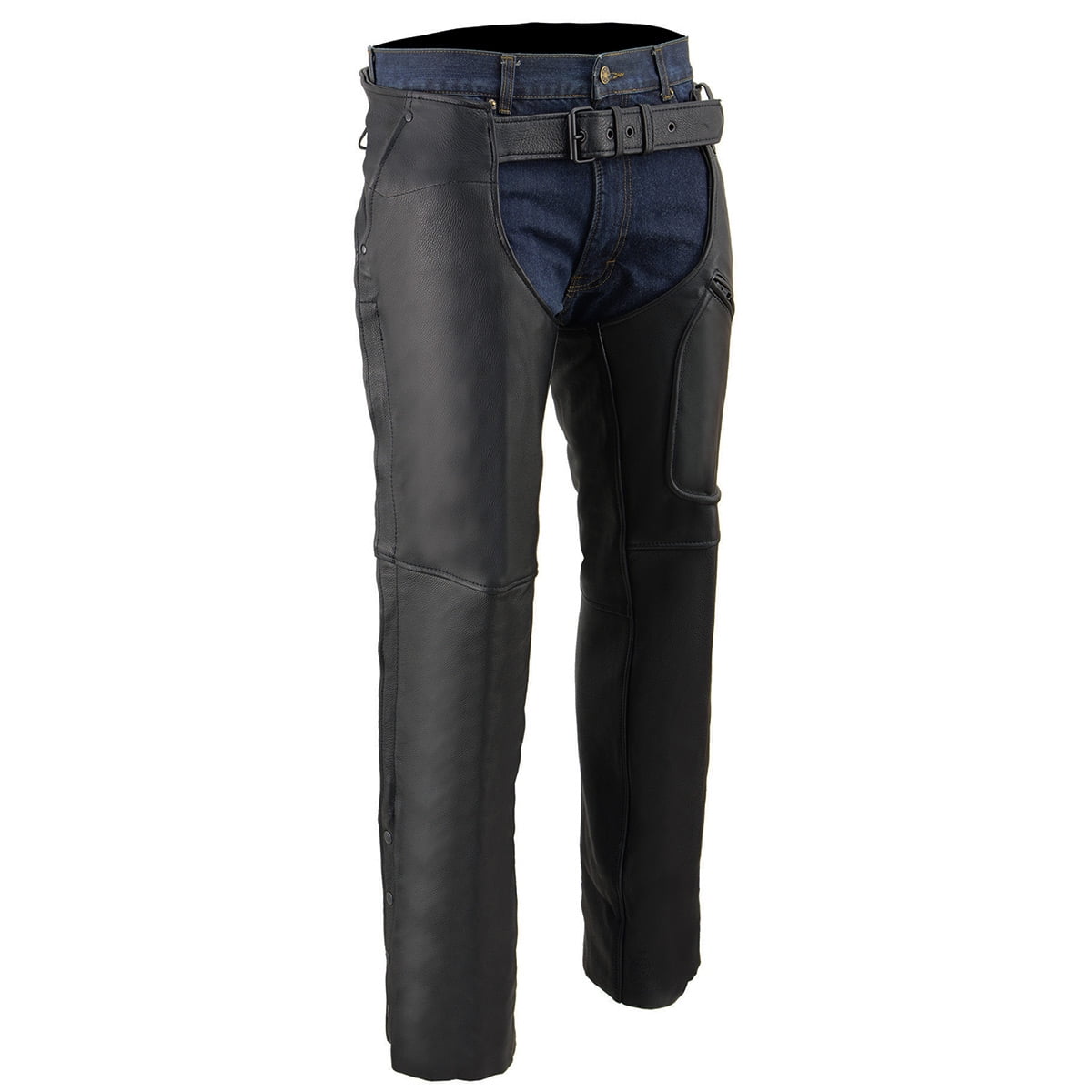 Milwaukee Leather Men's Black Premium Leather Motorcycle Rider Chaps w ...