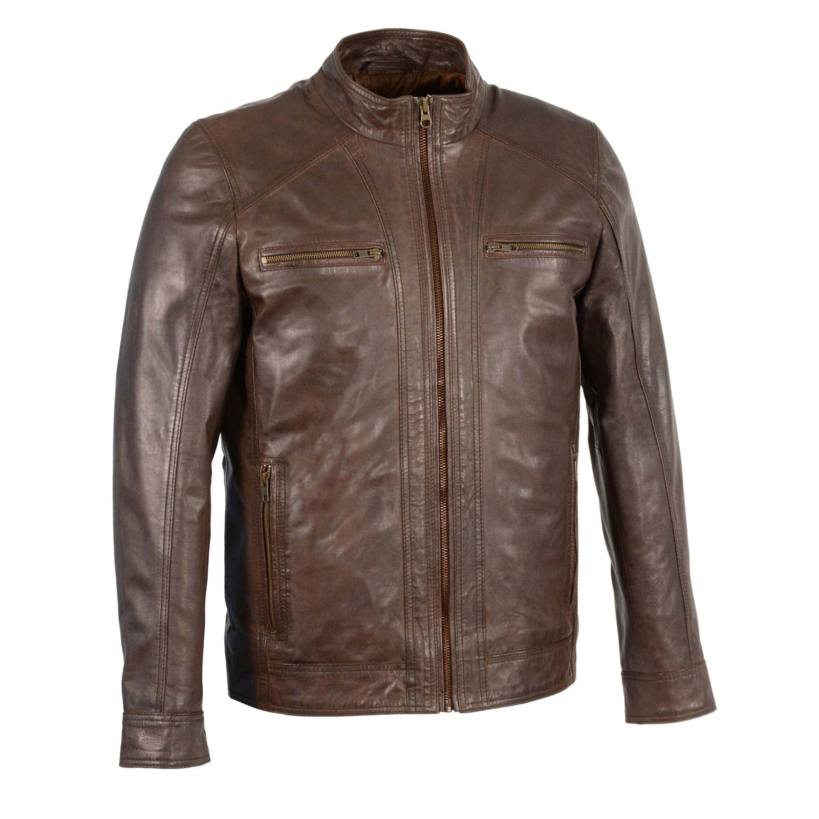 Milwaukee Leather Men's Broken Brown Leather Jacket with Front Zipper Closure SFM1860 4X-Large ...