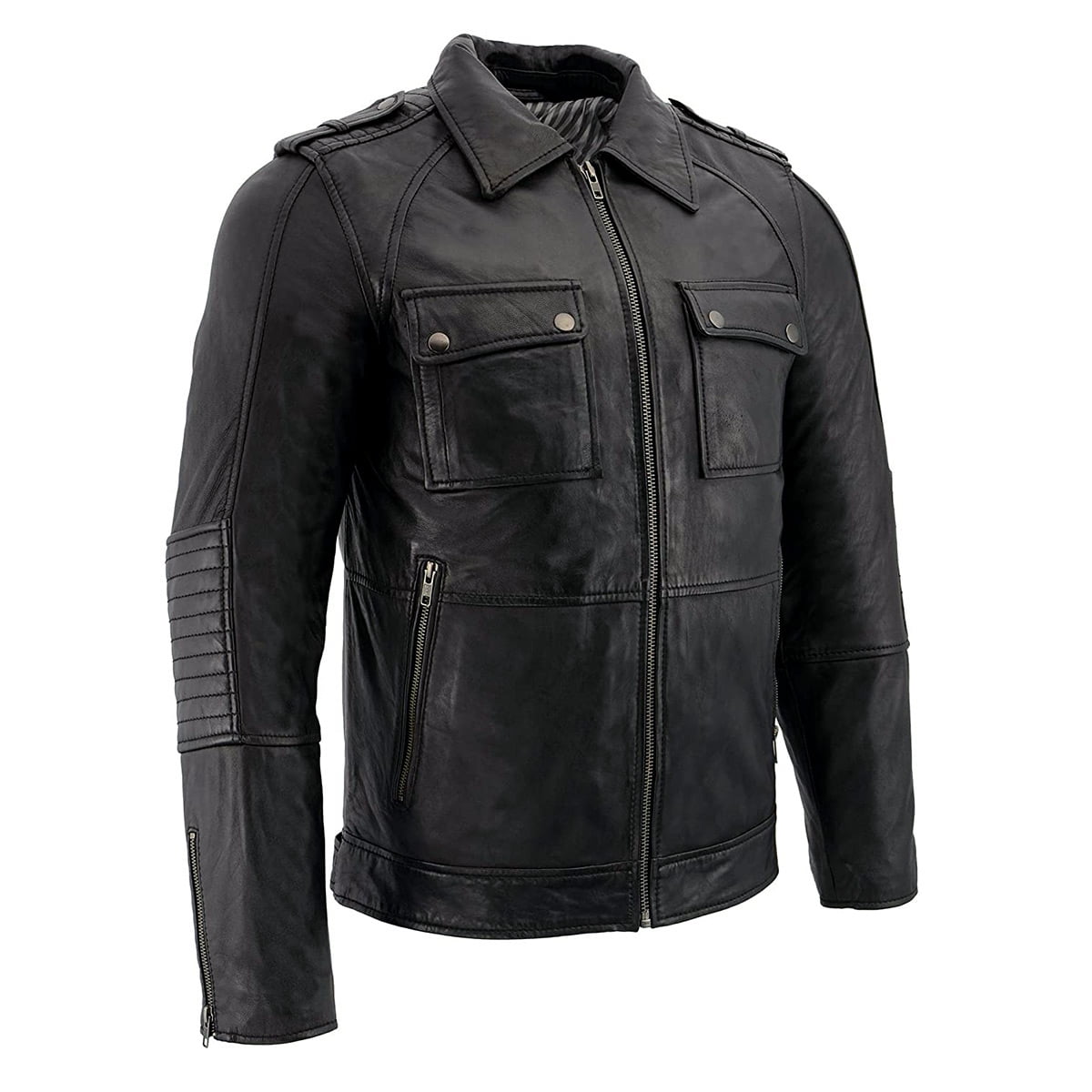 Milwaukee Leather SFM1810 Men's Black Lamsbkin Patch Pocket Leather Jacket Medium - Walmart.com