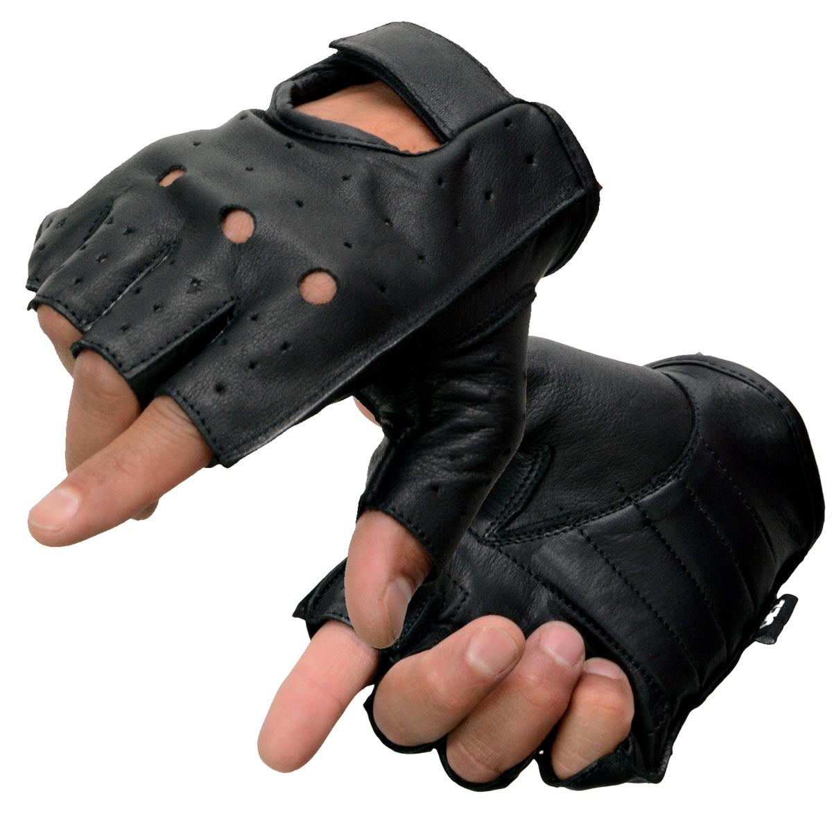 Milwaukee Leather SH195 Men's Black Leather Perforated Gel Padded Palm ...