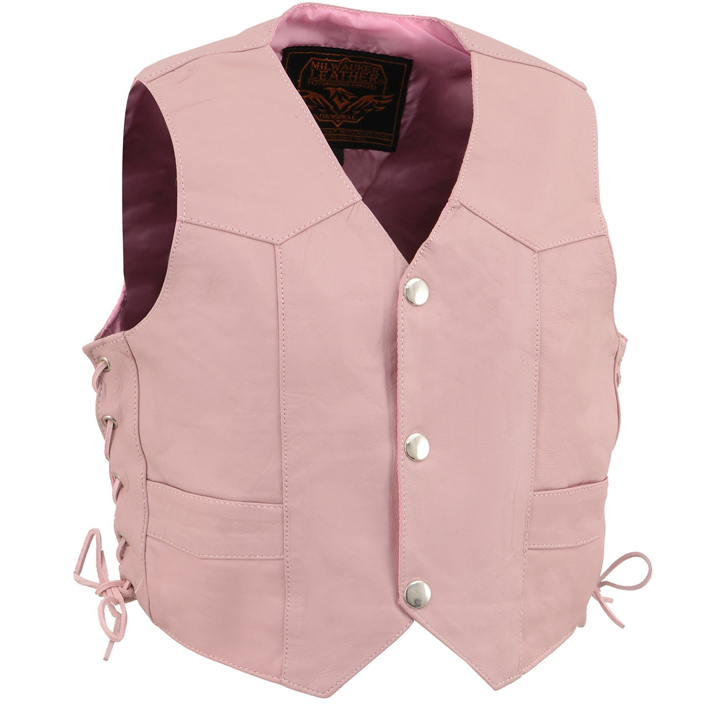 Milwaukee Leather SH2011LPNK Girls Pink Classic Three Snap Leather Vest ...
