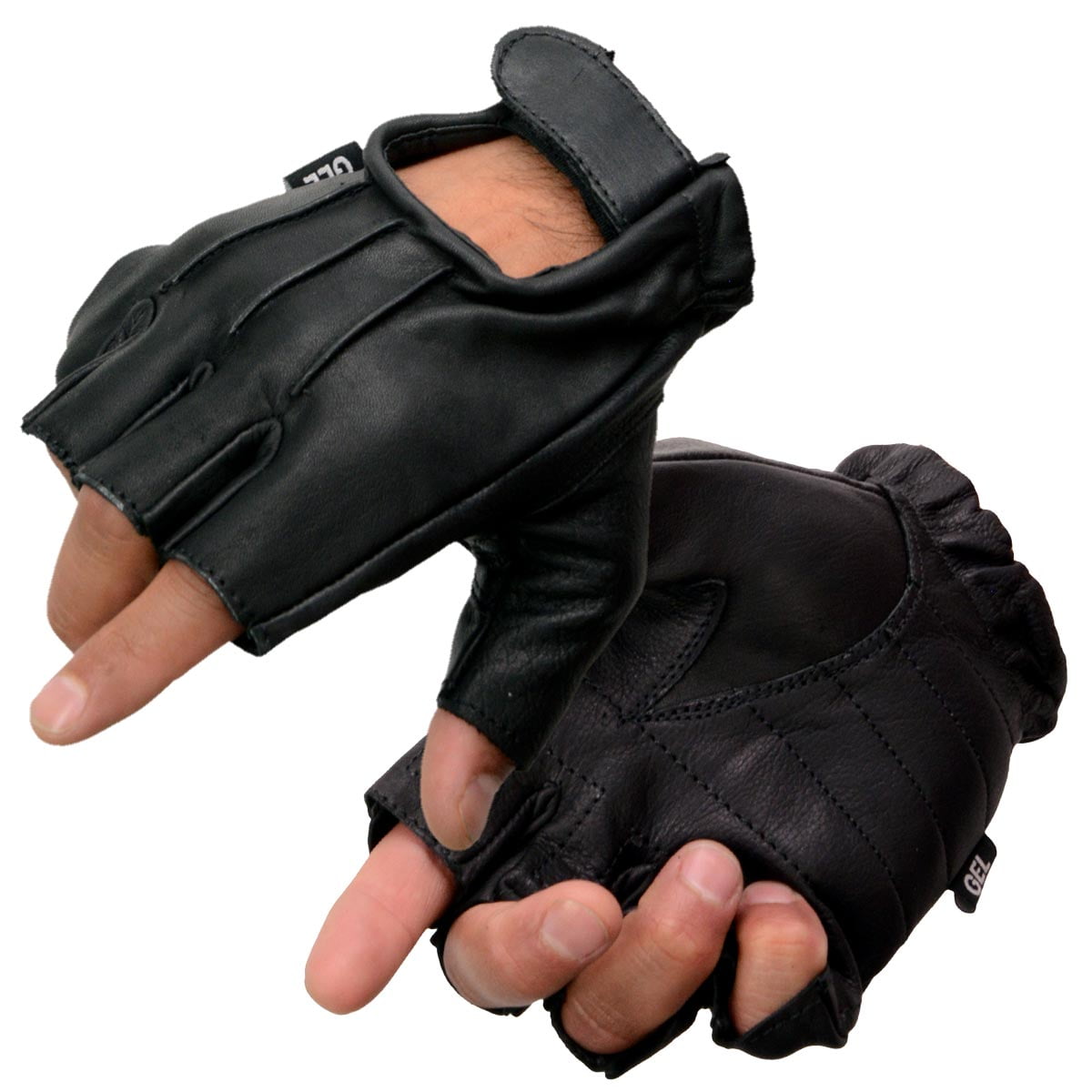 Milwaukee Leather SH206 Men's Black Leather Gel Padded Palm Fingerless ...