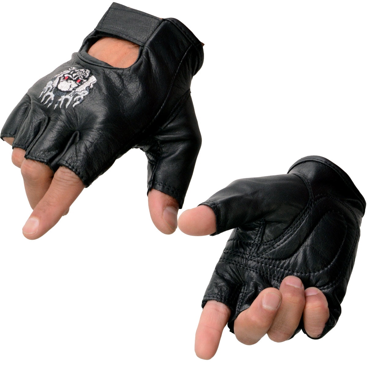 Milwaukee Leather SH351 Men's 'Flaming Skull' Black Leather Fingerless Gloves Large - Walmart.com