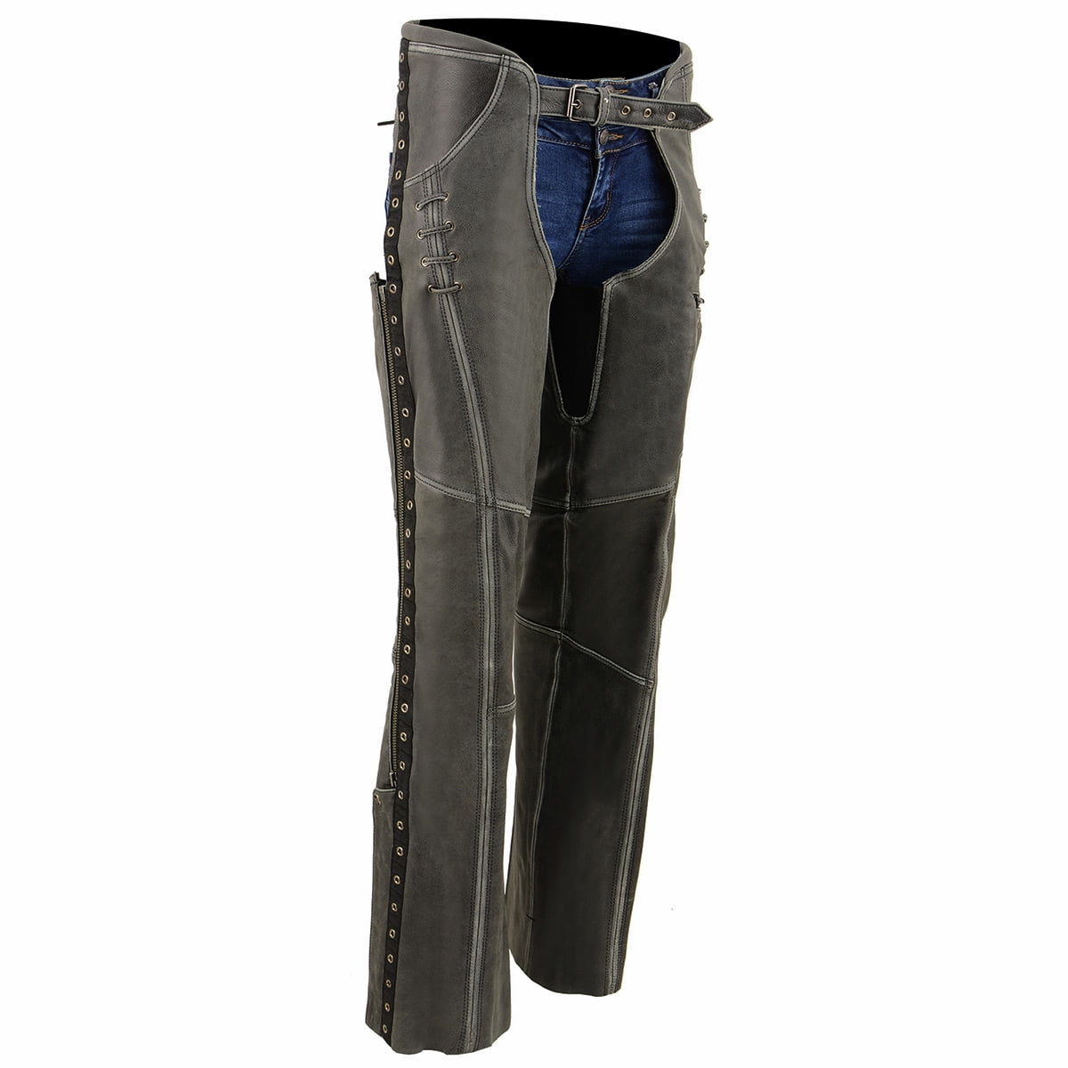 Milwaukee Leather Women Distress Grey Premium Leather Motorcycle Chaps ...