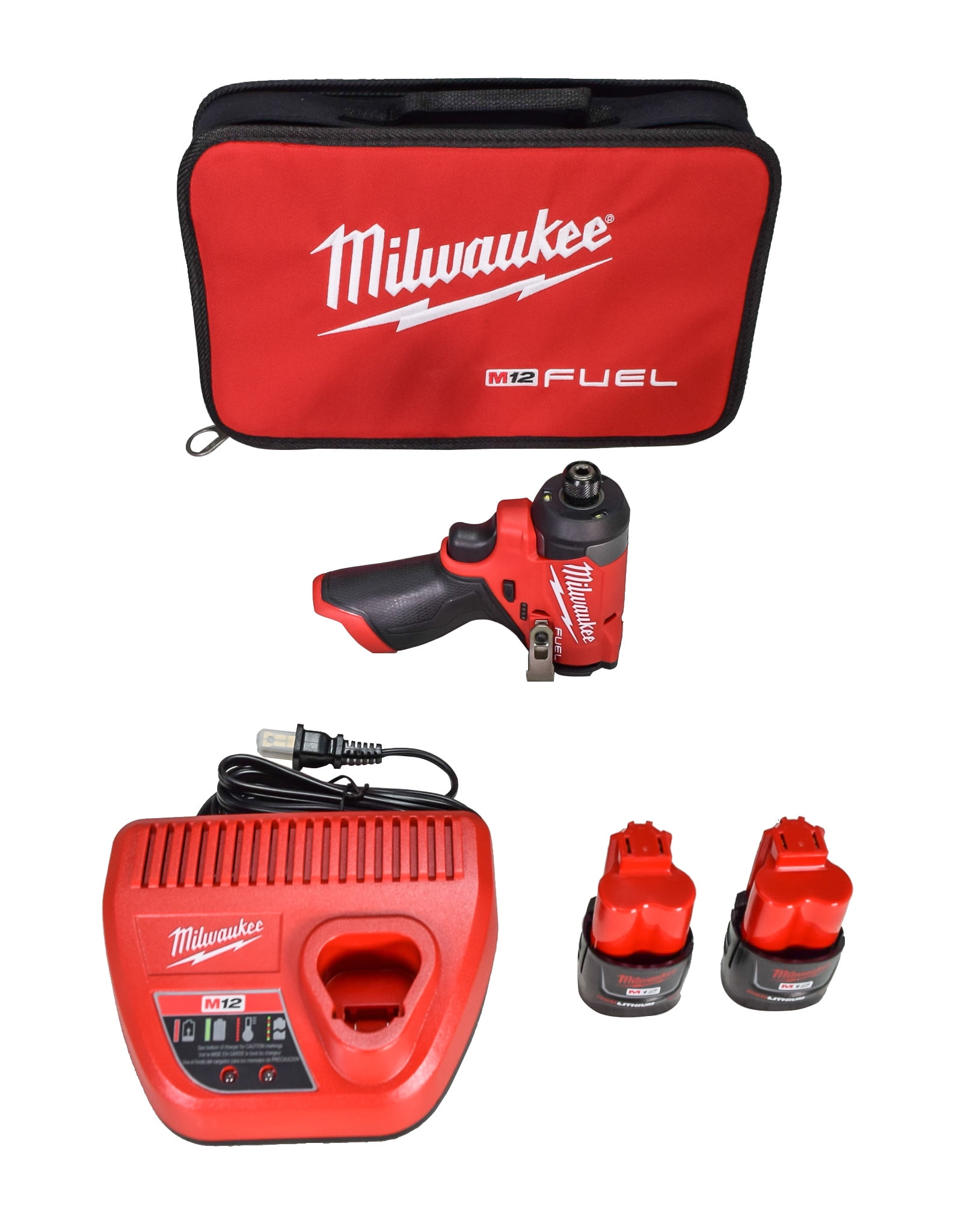 Milwaukee M12 FUEL 12V 1/4 in. Cordless Hex Impact Driver Kit with 2 ...