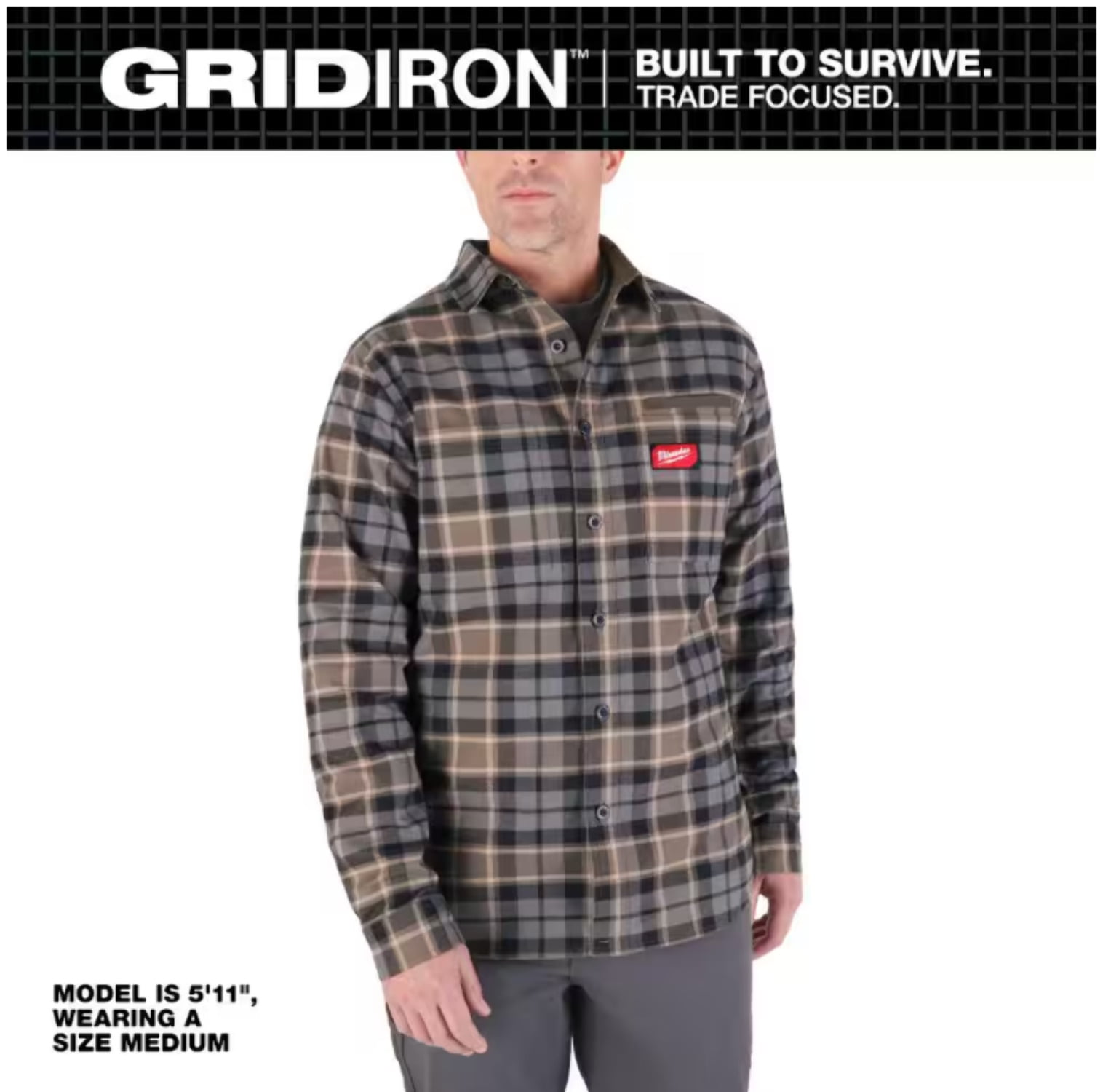 Milwaukee Men's Large Gray GRIDIRON Flannel Shirt - Walmart.com