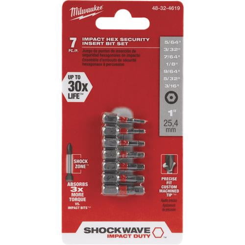 Milwaukee Shockwave 7-Piece Hex Security Insert Impact Screwdriver Bit ...