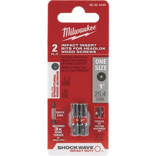 Milwaukee Shockwave HeadLOK Insert Impact Screwdriver Bit 2PK 1"HEADLOK ...