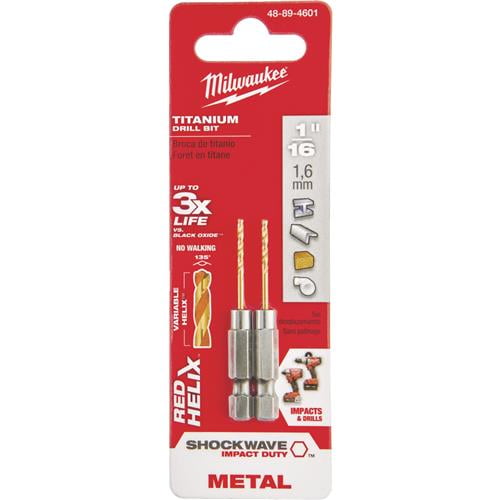 Milwaukee Shockwave Red Helix Impact Duty Titanium Hex Shank Drill Bit ...