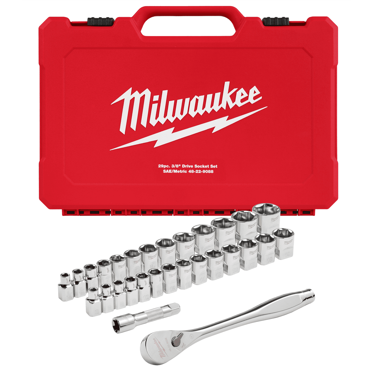 Milwaukee Tool 29pc 3/8" Drive Metric & SAE Ratchet and Socket Set with ...