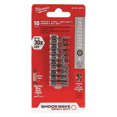 Milwaukee Tool 48-32-4618 Shockwave Torx Security Insert Bit Set - 10Pc ...