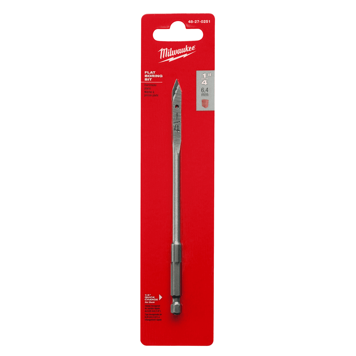 Milwaukee Tool Flat Boring Bit 1/4" x 6" - Walmart.com