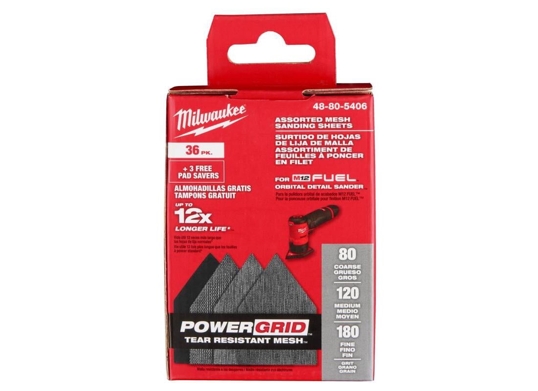 Milwaukee Assorted 80, 120 And 180 Grit Mesh Sanding Sheets For M12 ...