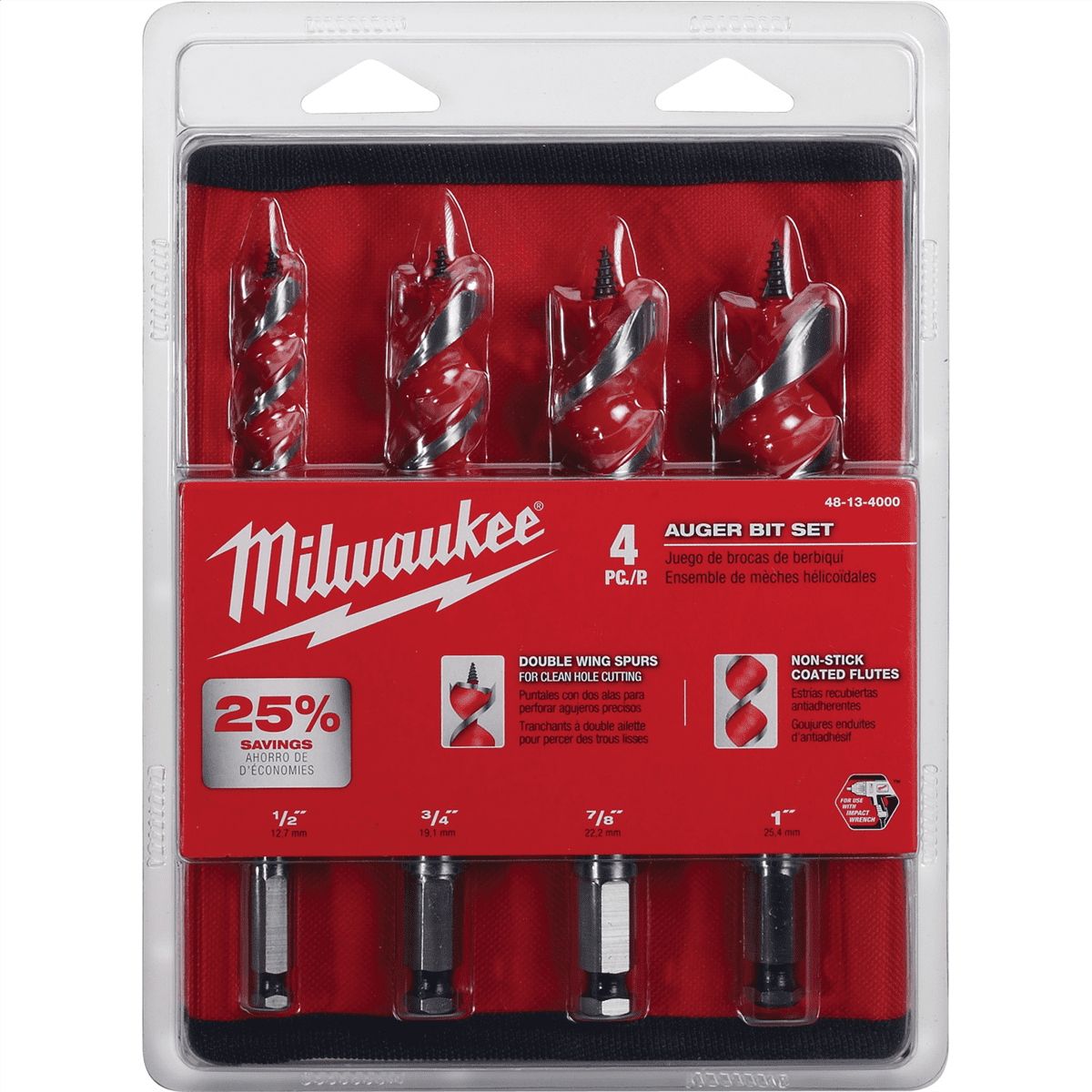 Milwaukee Tool Spur Auger Bit 6-1/2" Set - 4PC - Walmart.com