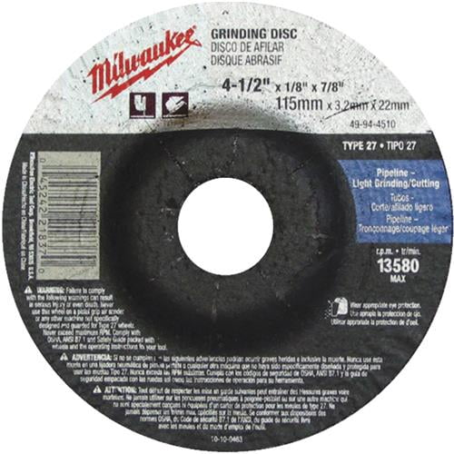 Milwaukee Type 27 Cut-Off Wheel 4-1/2X1/8X7/8 GRIND DISC, Each ...