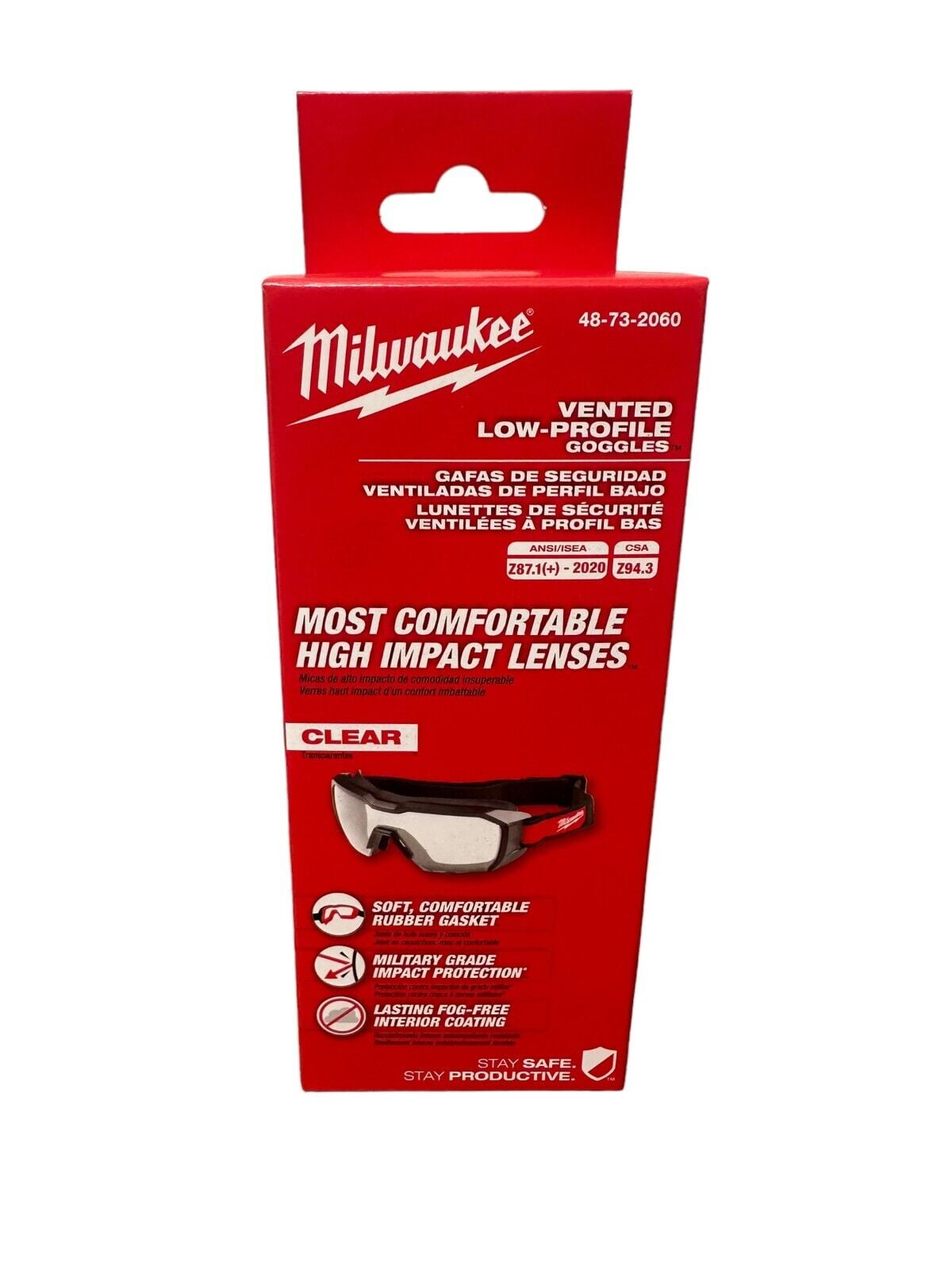 Milwaukee Tool Vented Low-Profile Goggles - Clear Dual Coat Lens ...