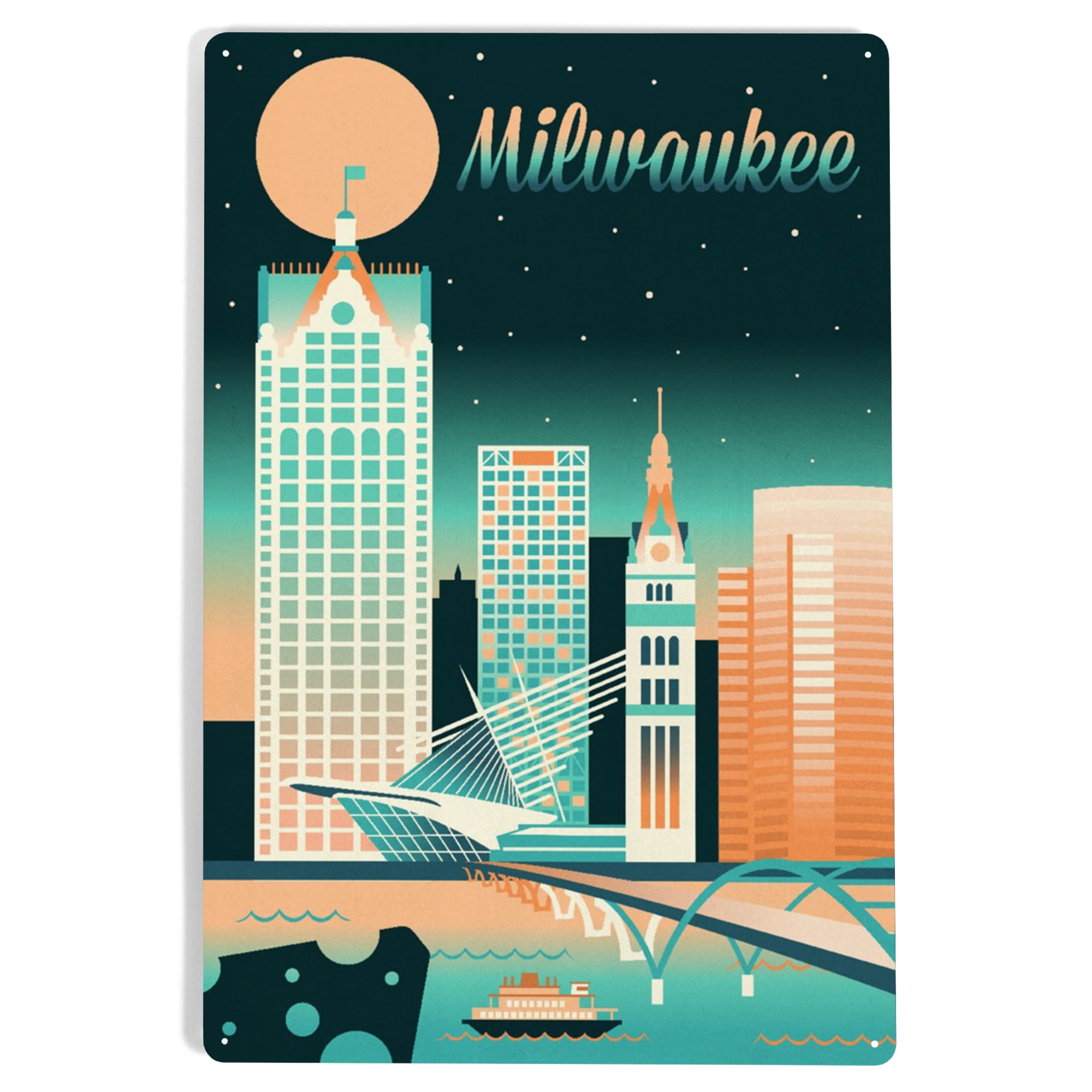 Milwaukee, Wisconsin, Retro Skyline Chromatic Series (12x18 Aluminum ...