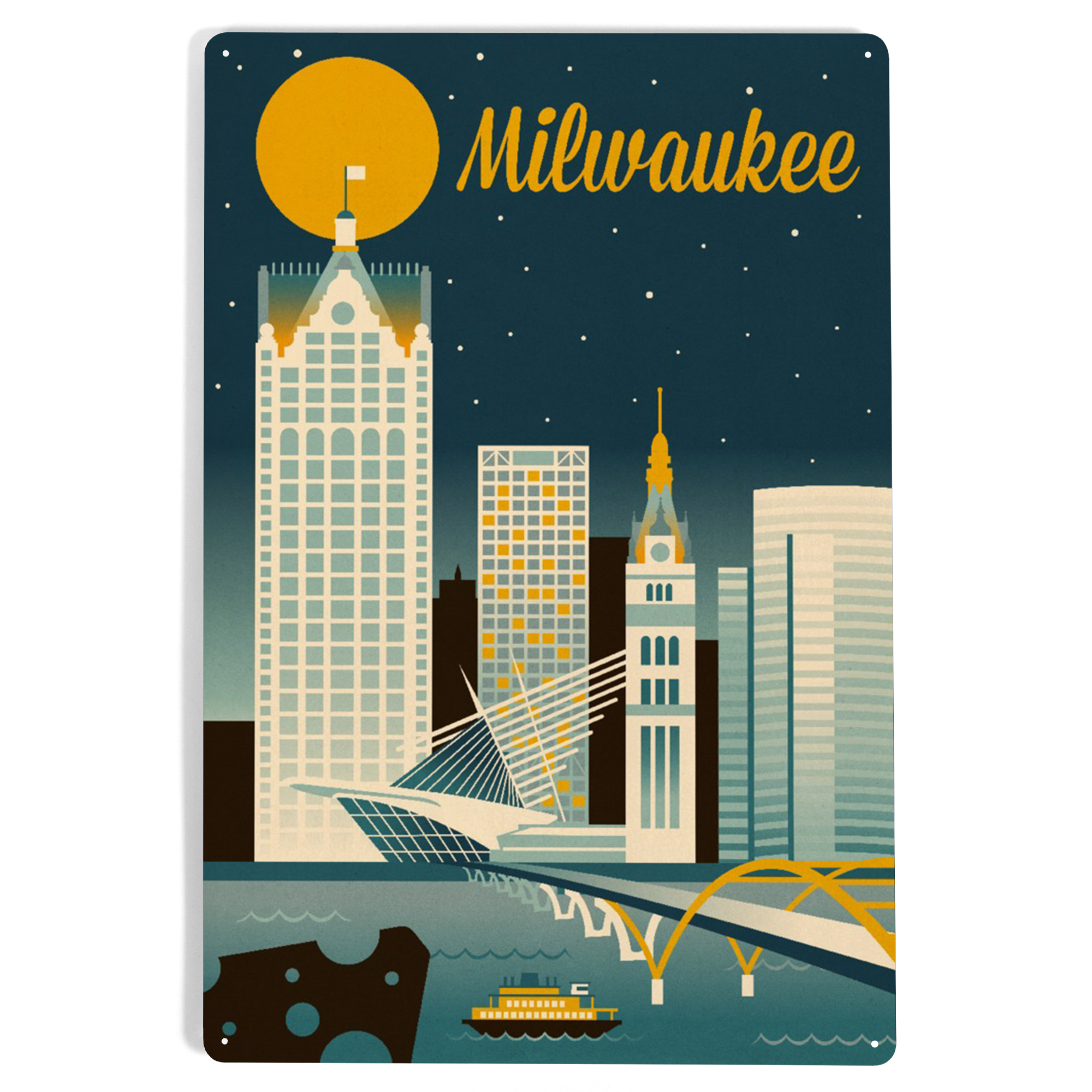 Milwaukee, Wisconsin, Retro Skyline Classic Series (12x18 Aluminum Art ...