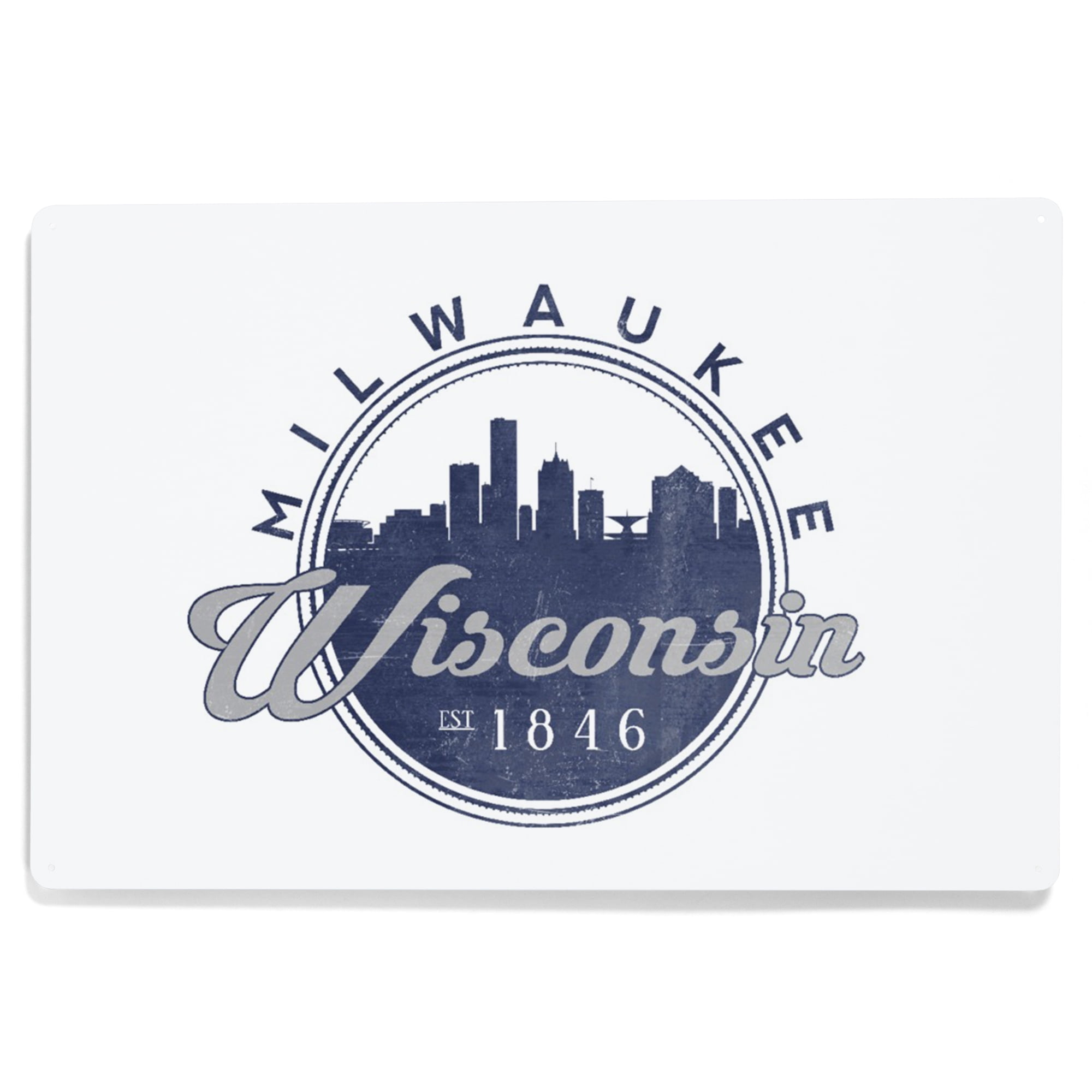 Milwaukee, Wisconsin, Skyline Seal (Blue) (12x18 Aluminum Art, Indoor ...
